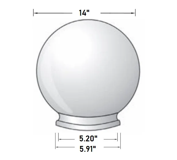 14" Globe | White Acrylic Lamp Post Globe | Smooth Texture | 6"